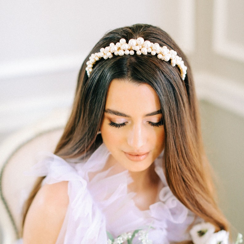 Pearl Bridal Crown Pearl Wedding Headband Luxury Statement - Etsy