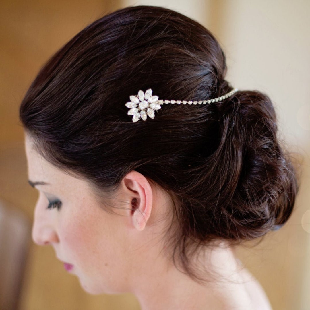 Diamante Bridal Hair Comb, Flower Modern Diamante Drape Comb for A ...
