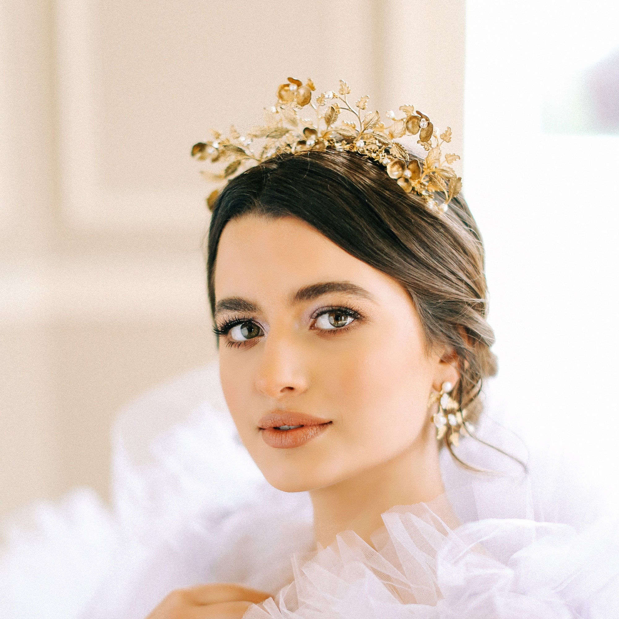 Statement Gold Floral Wedding Crown, Stunning Floral Bridal Gold ...