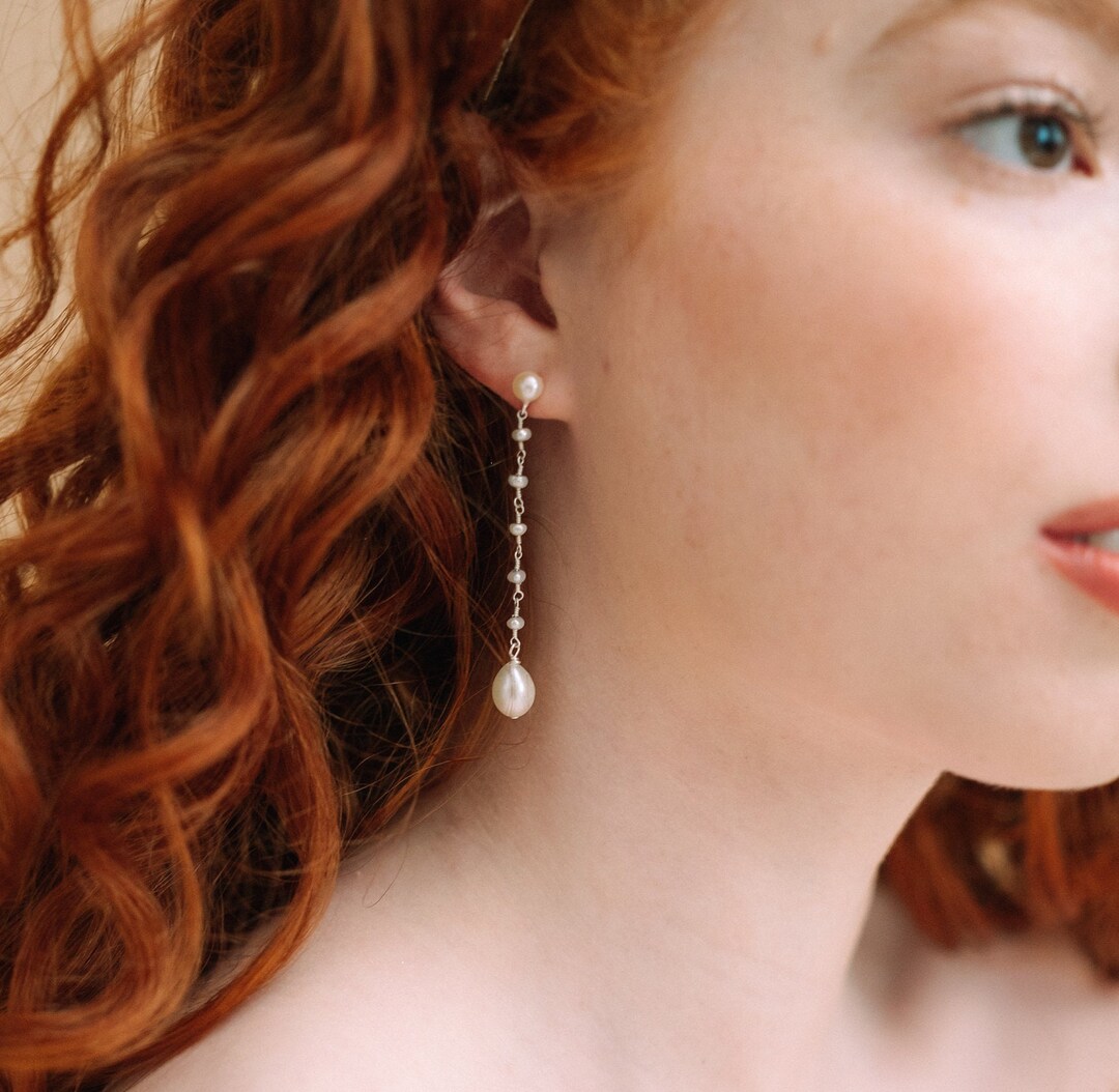 Long Pearl Drop Earrings, Pearl Drop Earrings Bridal, Freshwater Pearl ...