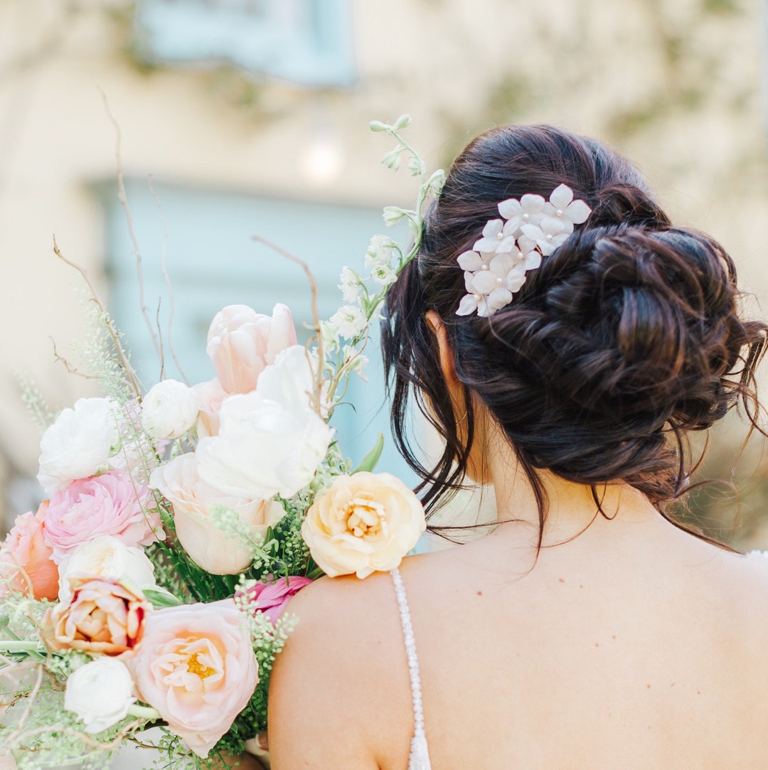 Flower Hair Comb Wedding, Bridal Hair Comb With Silk Flowers, Floral ...