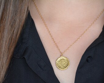 Gold coin necklace gold coin pendant coin necklace antique | Etsy