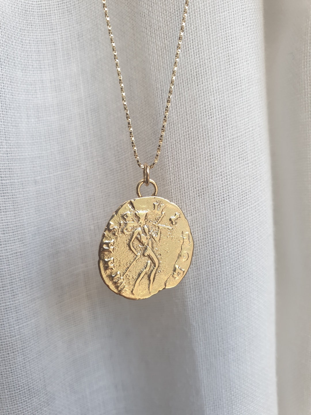 Solid Gold Coin Pendant, Gold Coin Necklace, 14k Gold Necklace, Coin ...