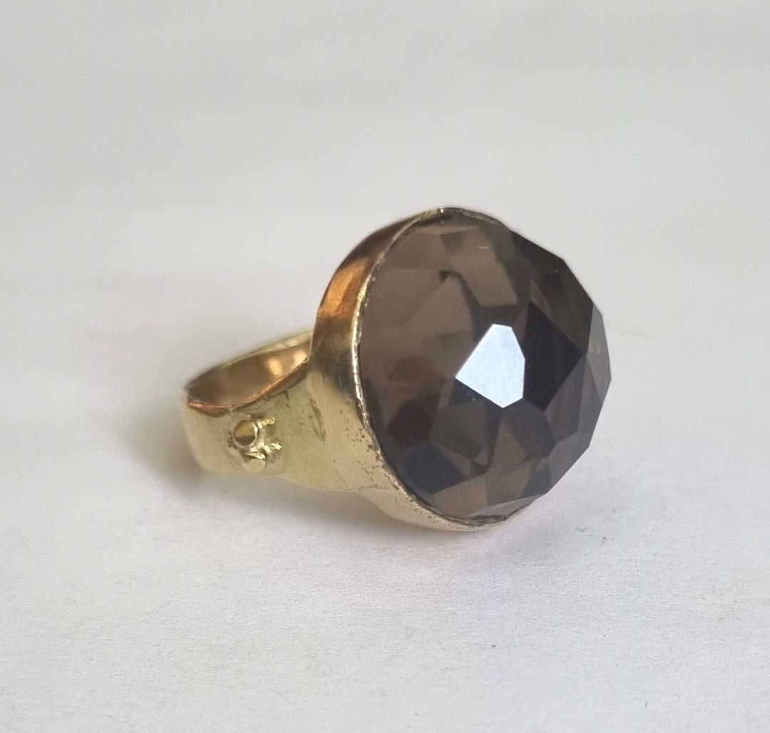 Smokey Quartz Ring, Big Gemstone Ring, Solid Gold Ring, Gold Gemstone ...