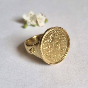 Solid Gold Coin Ring, Gold Signet Ring, Antique Style Ring, Romantic ...