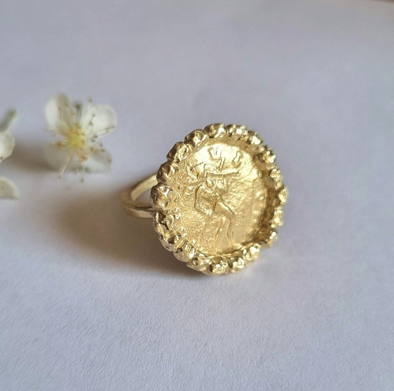 Solid Gold Coin Ring, 14k Gold Ring, Gold Statement Ring, Antique Style ...