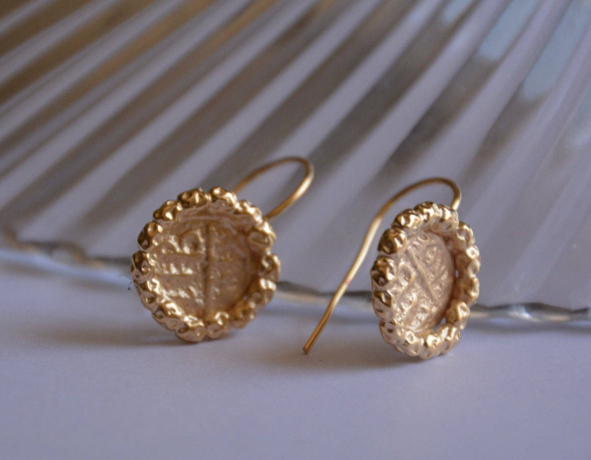 Gold Coin Earrings Drop Coin Earrings Coin Earrings Gold | Etsy