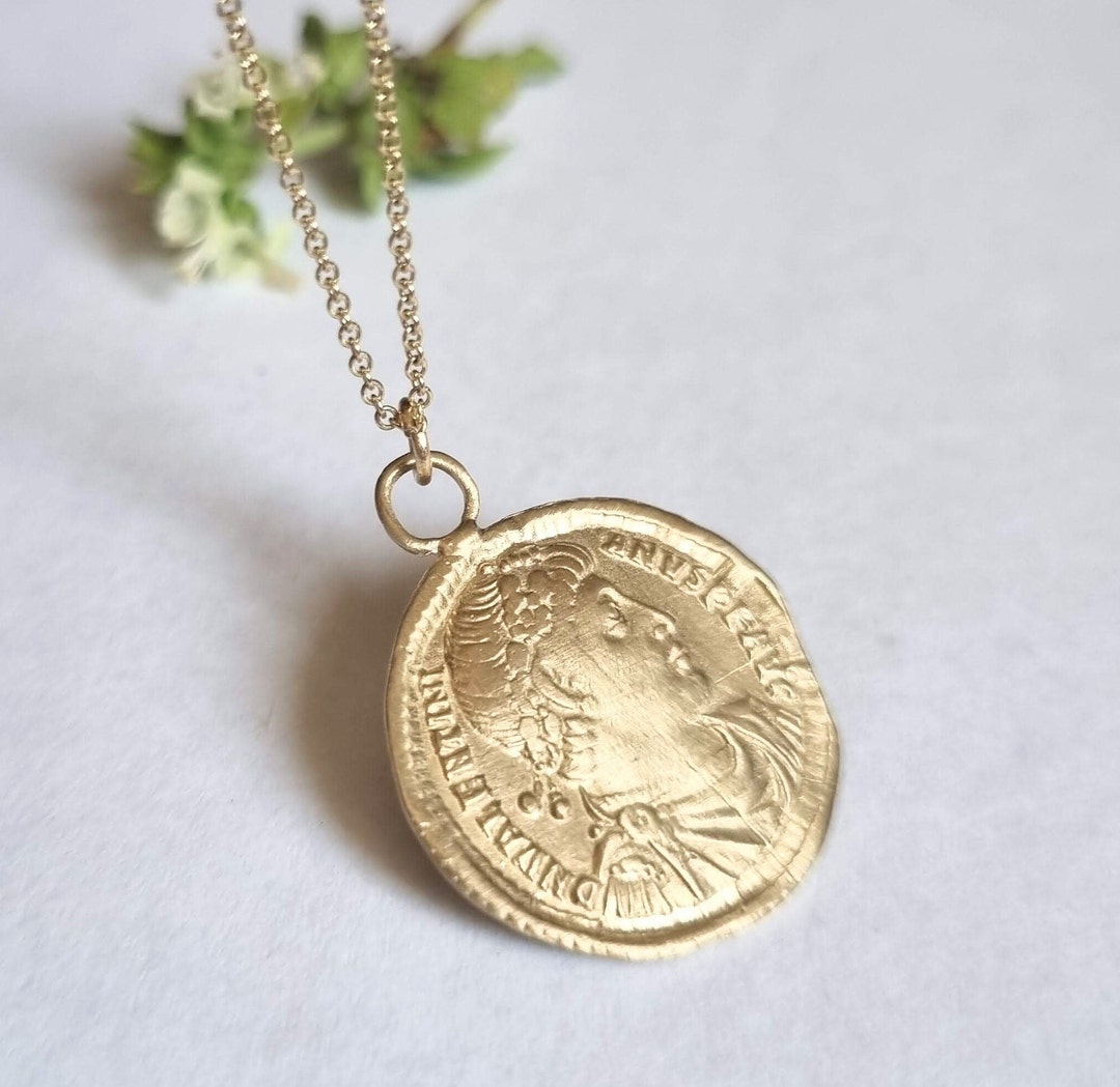 Gold Coin Necklace, Solid Gold Coin Pendant, Coin Jewelry, Antique ...