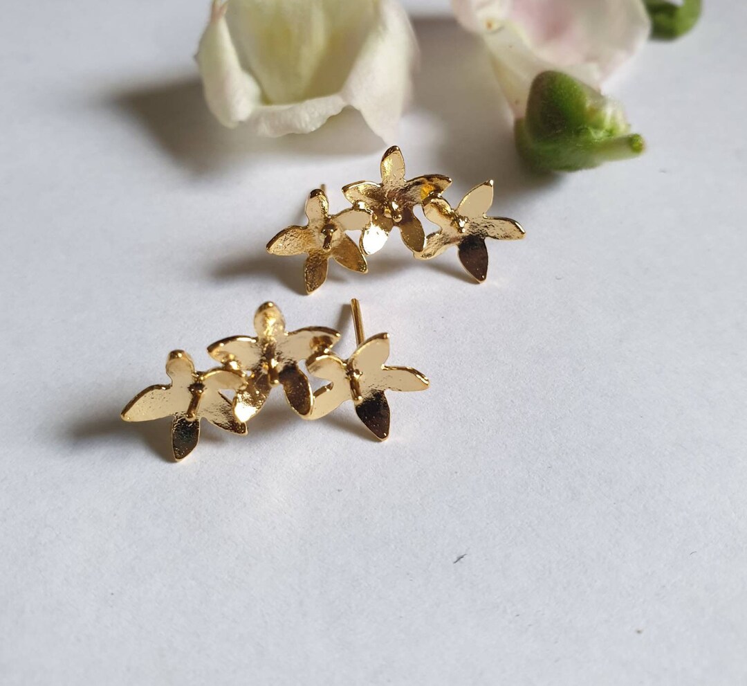 Ear Climbers, Ear Crawlers, Flower Stud Earrings, Flower Climbers, Gold ...