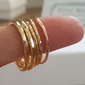 Stackable Gold Rings, Stacking Hammered Rings, Skinny Gold Rings, Thin ...