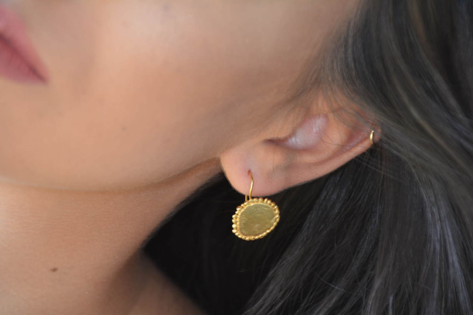 Silver Disc Earrings, Drop Disc Earrings, Antique Style Earrings, Round ...