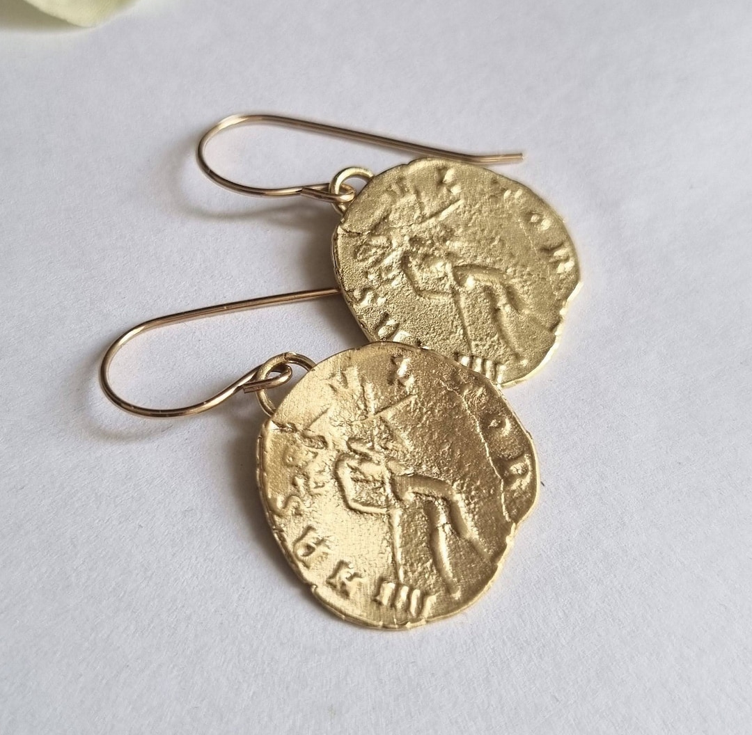 Antique Coin Earrings, Gold Coin Earrings, Ancient Coin Earrings, Gold ...