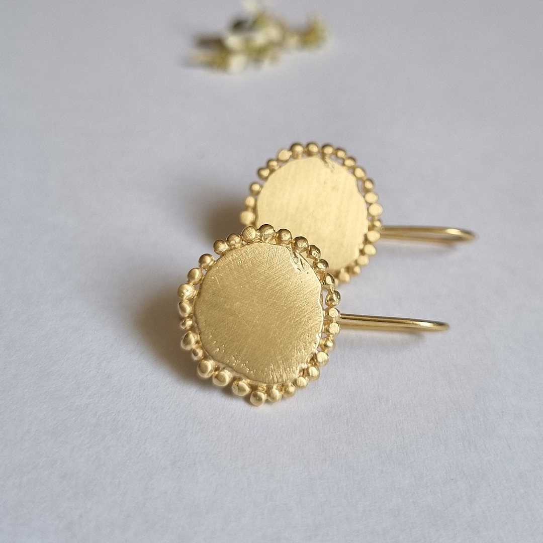 Gold Disc Earrings, Gold Drop Earrings, Round Disc Earrings, Simple ...