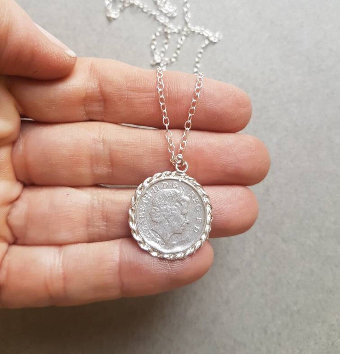 Coin Necklace Coin Pendant Necklace Silver Coin Pendant - Etsy