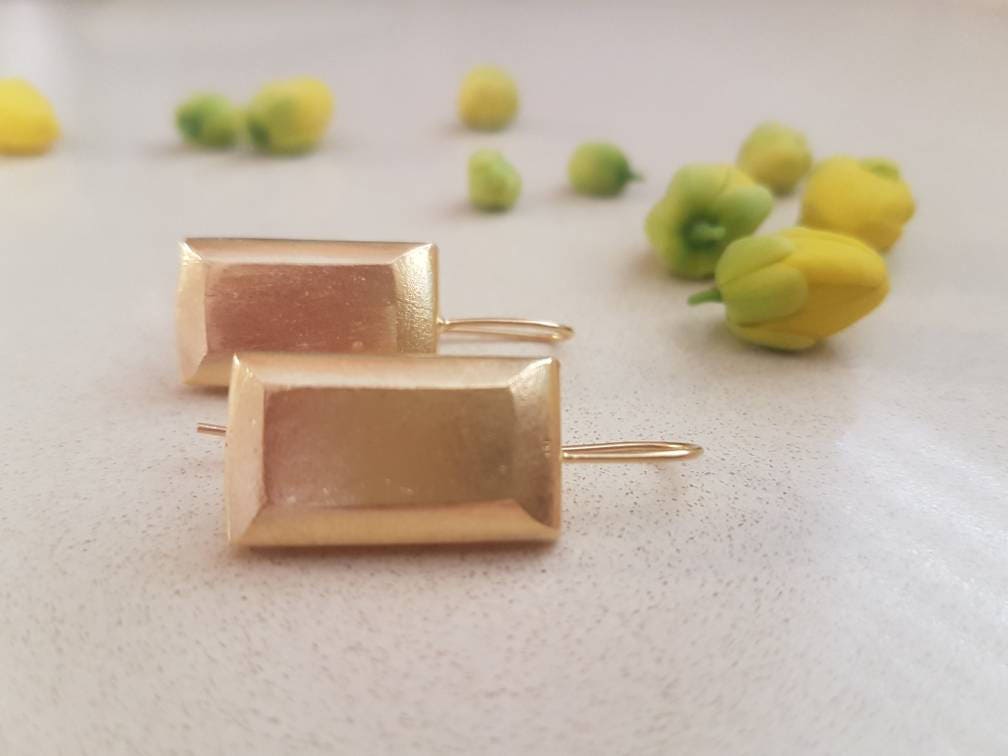 Rectangle Earrings, Large Geometric Earrings, Gold Statement Earrings ...