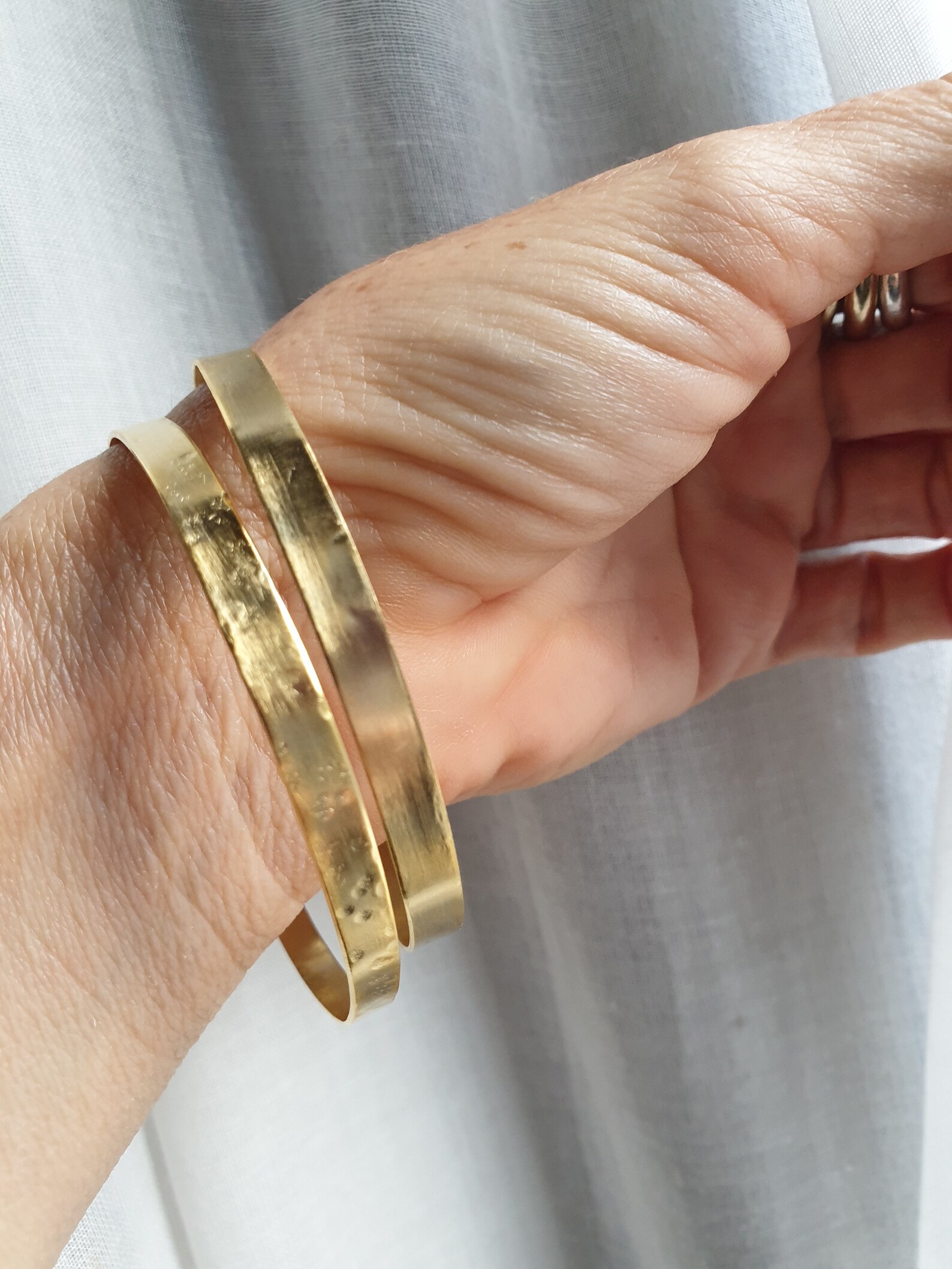 Gold bangle bracelet lightly hammered bracelet minimalist | Etsy