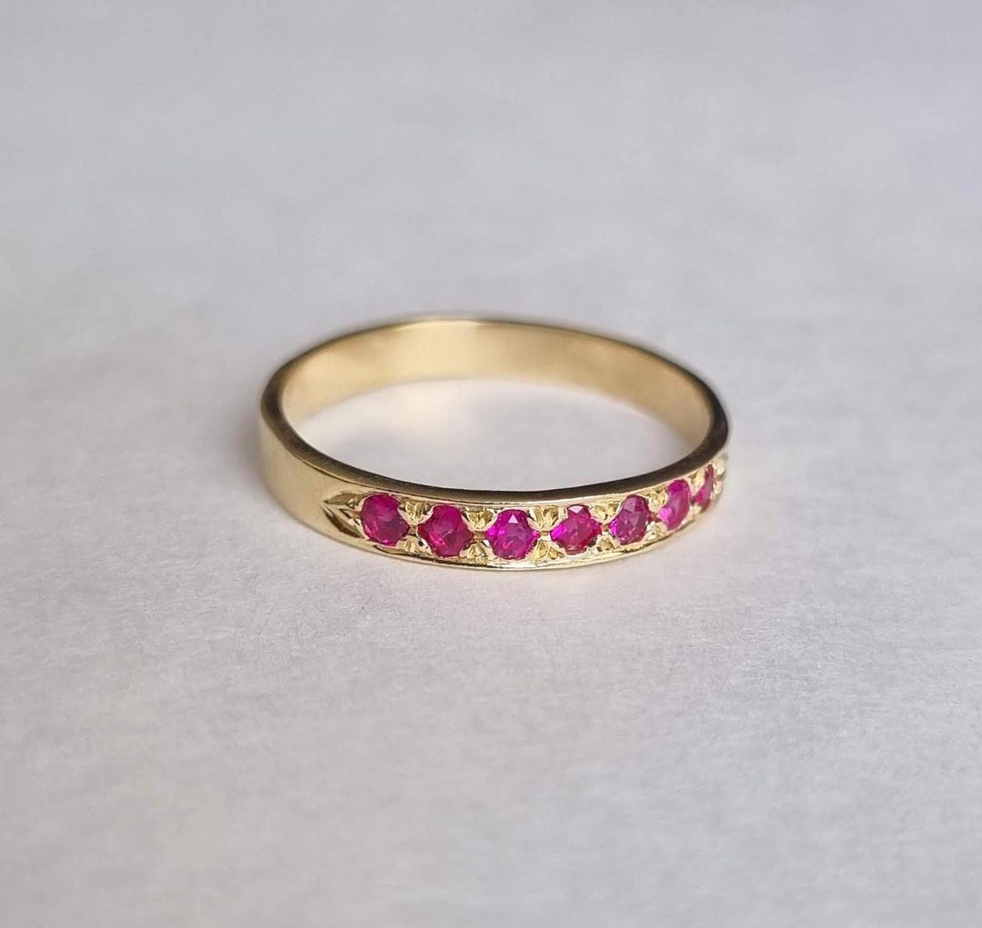 14k Ruby Ring, Gemstone Wedding Band, Half Eternity Ring, Gold Gemstone ...