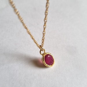 Ruby Necklace, Red Ruby Glass Necklace, Gold Pendant Necklace, July ...