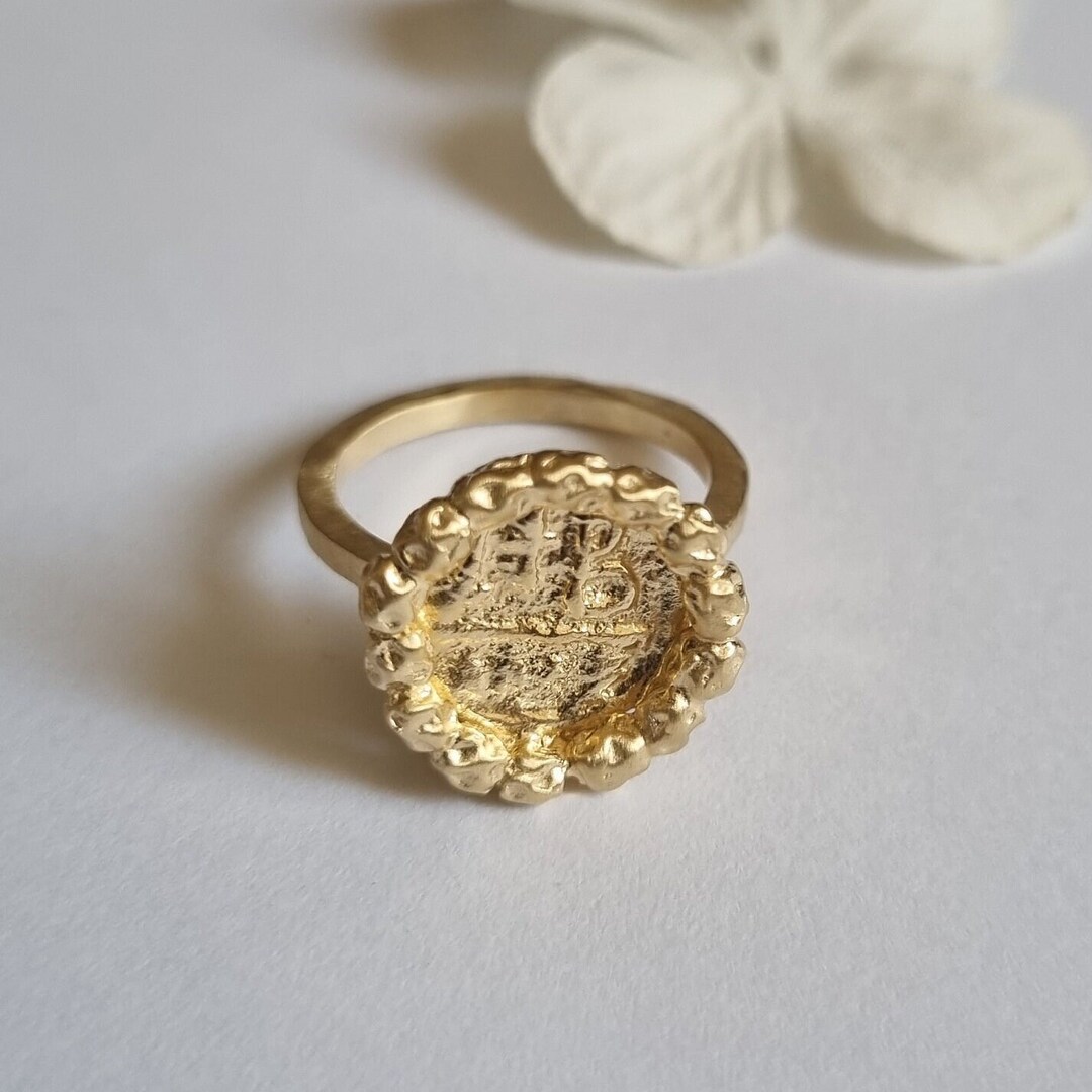 Antique Coin Ring, Solid Gold Ring, Gold Disc Ring, Romantic Jewelry ...