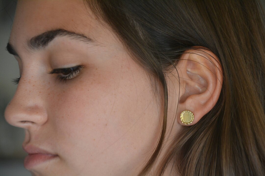 Gold Disc Earrings, Retro Stud Earrings, Delicate Gold Earrings, Round ...