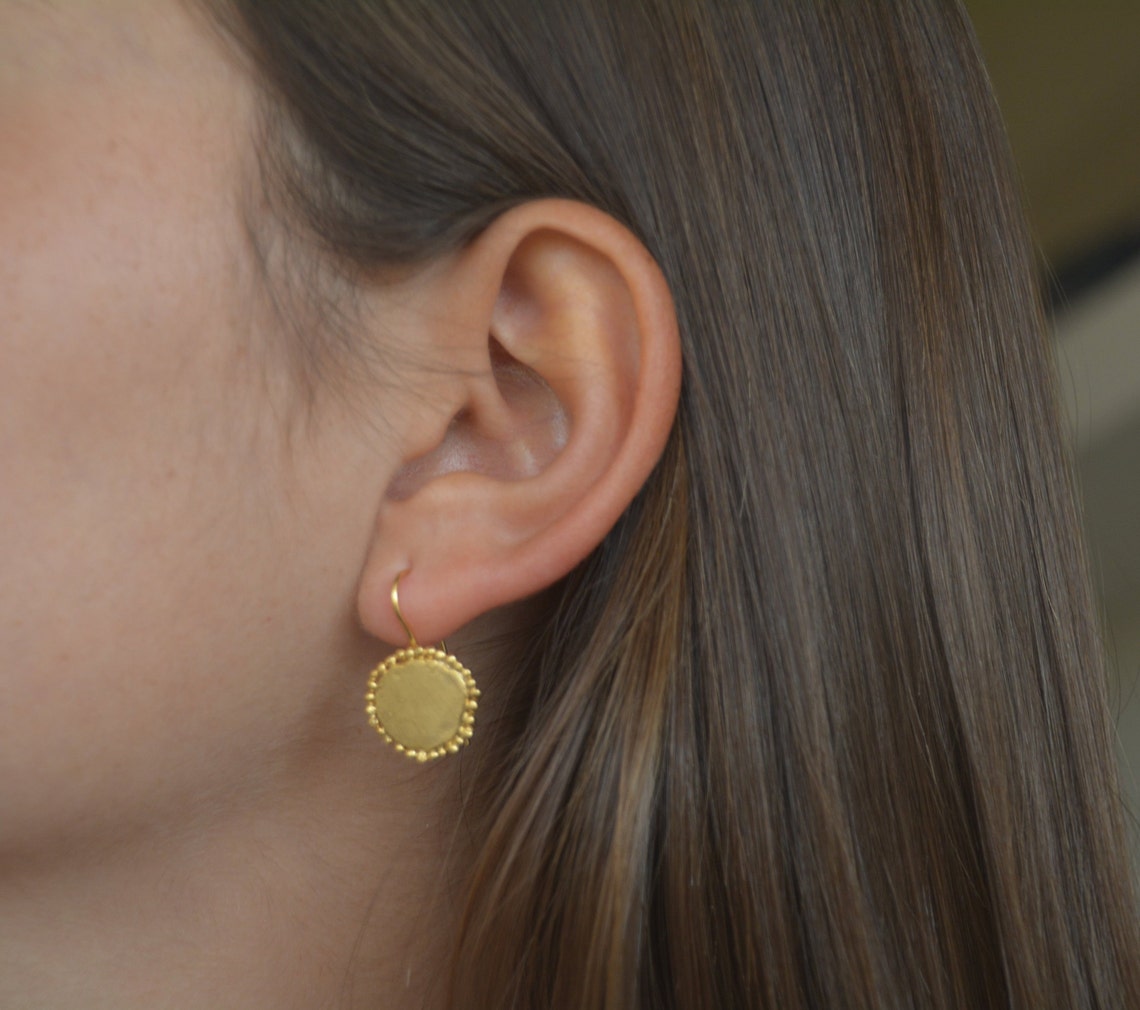 Gold disc earrings gold drop earrings round disc earrings | Etsy
