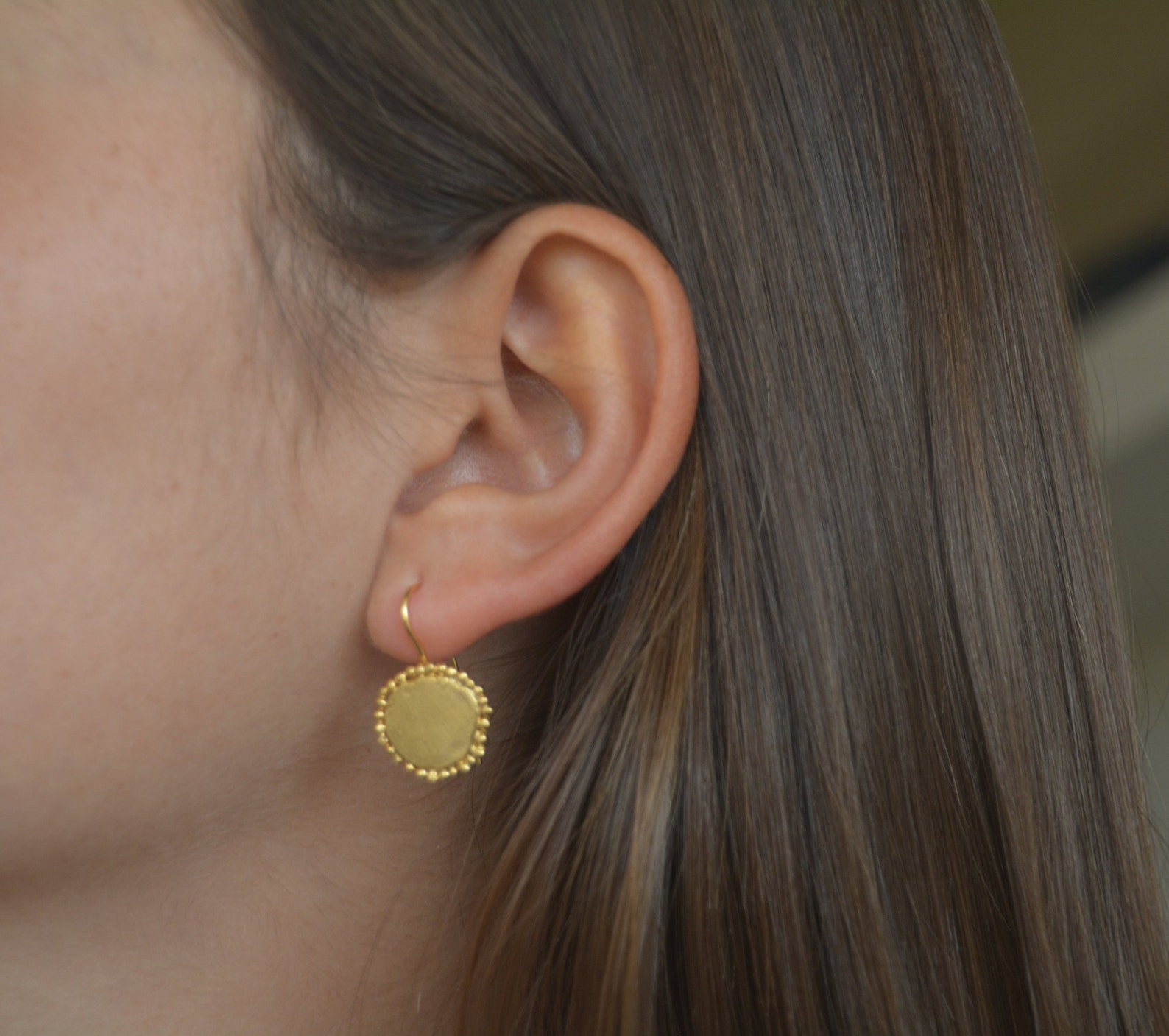 Gold disc earrings gold drop earrings round disc earrings | Etsy