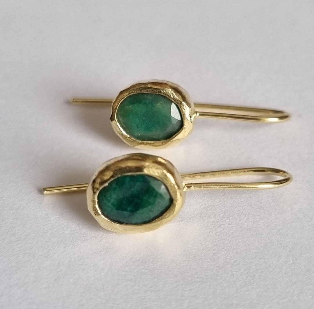 Solid Gold Emerald Earrings, 14k Gold Earrings, Green Earrings, May ...