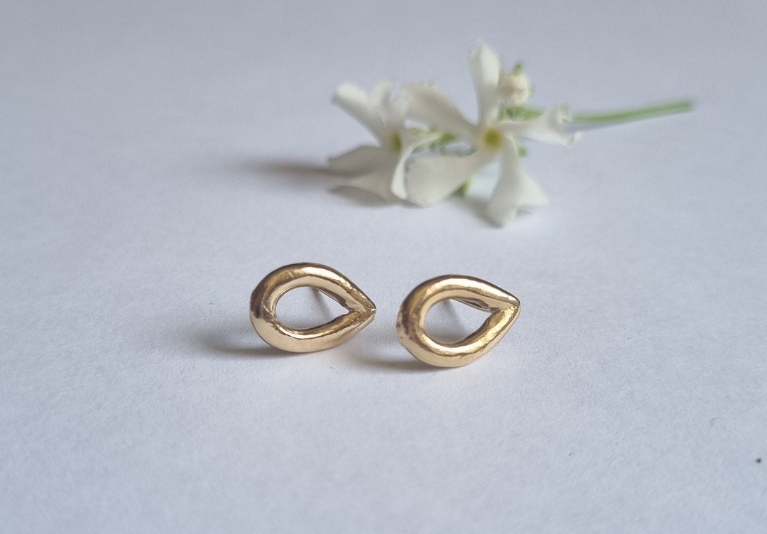 Teardrop Earrings, 14k Gold Studs, Solid Gold Earrings, Minimalist Earrings, 9k Gold Earrings ...