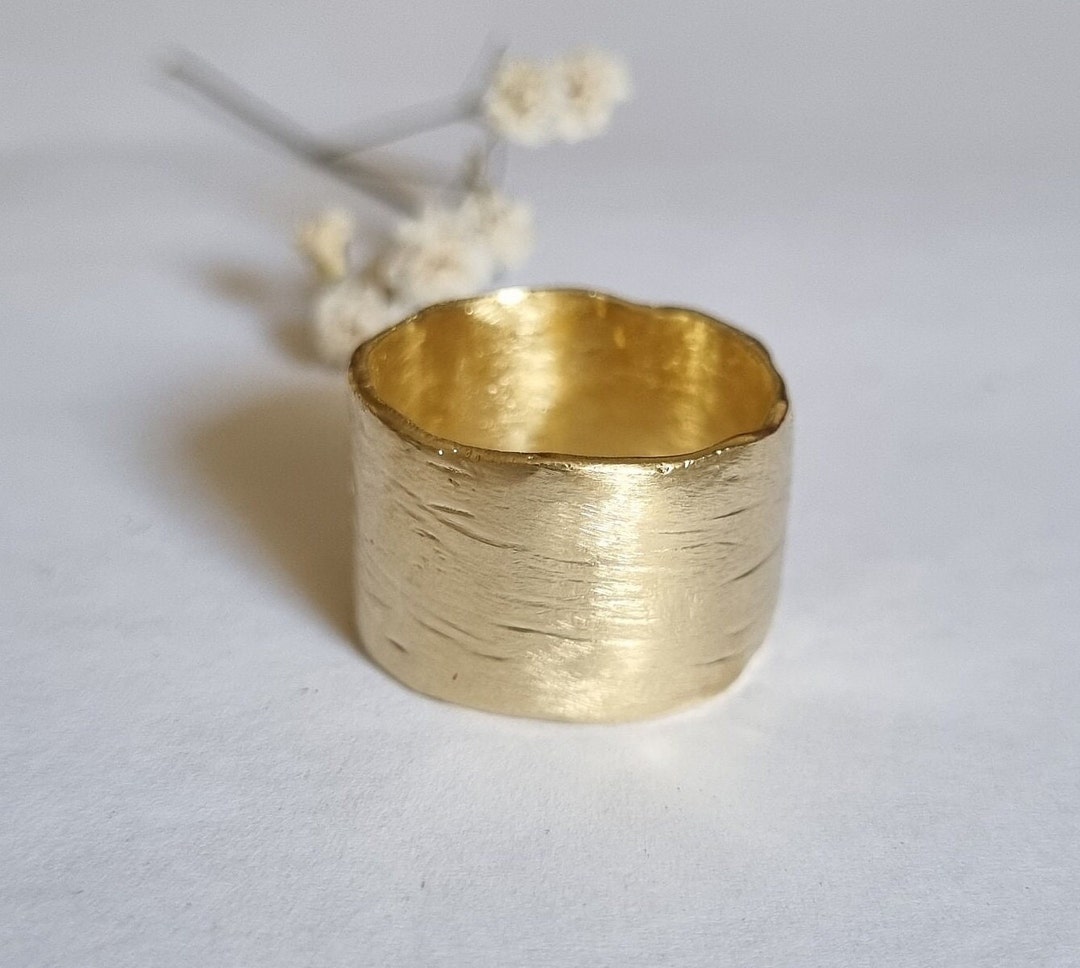 Wide Gold Band, Rustic Gold Band, Cigar Ring for Women, Wide Wedding ...