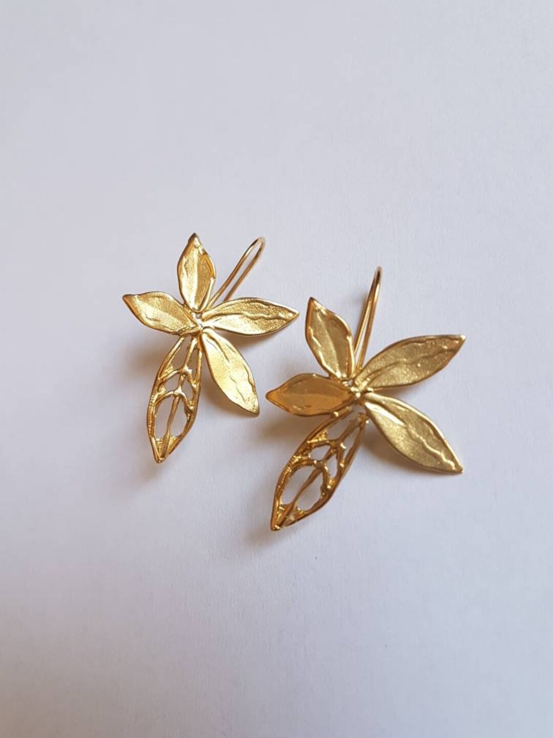 Gold Flower Earrings, Gold Statement Earrings, Unique Earrings, Gold ...