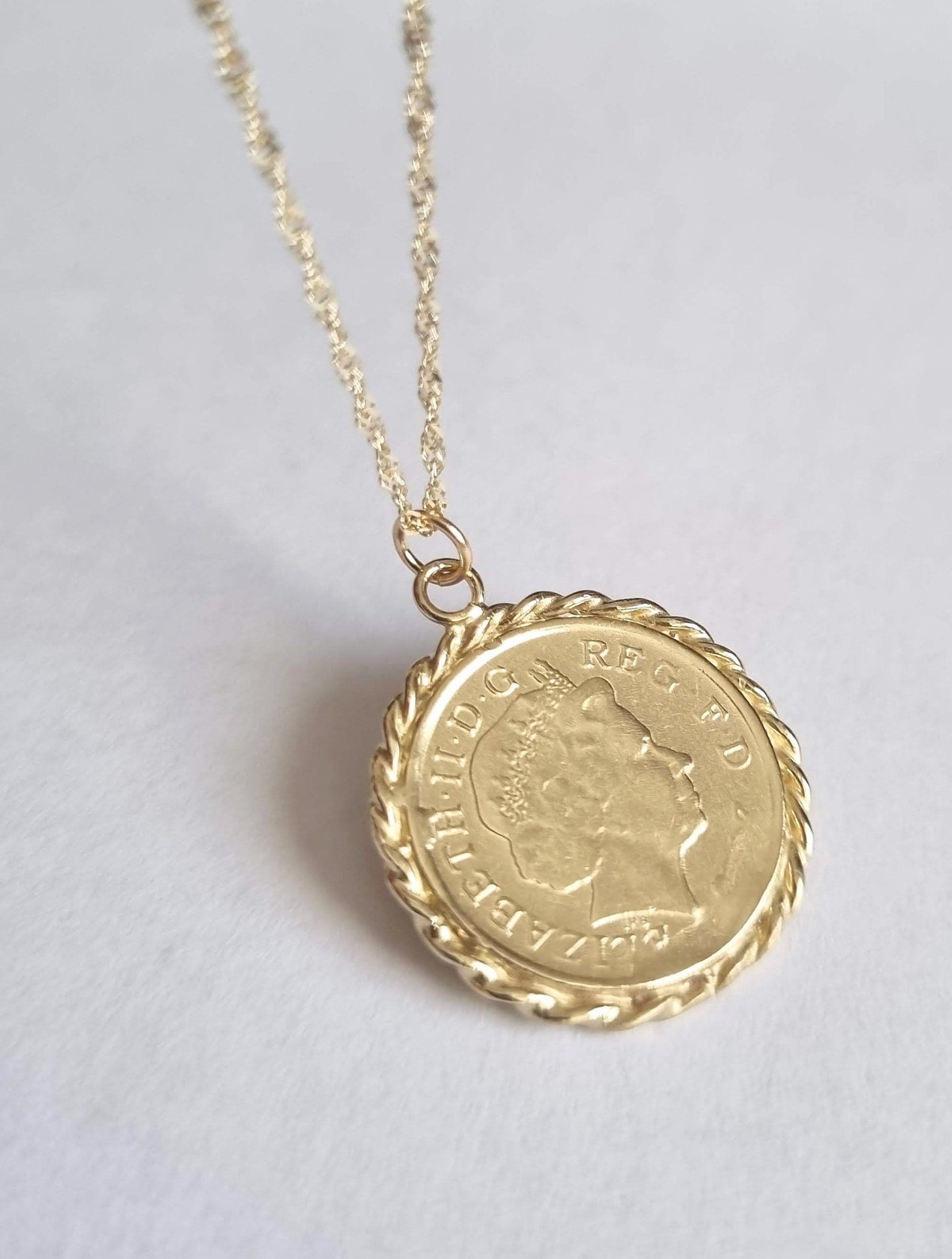 Solid Gold Coin Pendant Necklace, 14k Gold Coin Pendant Necklace ...