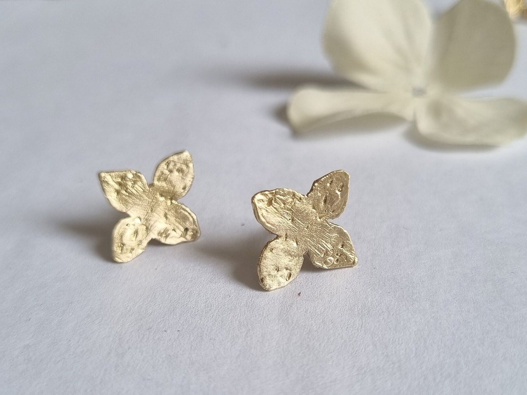 Gold Flower Studs, 14k Gold Earrings, Solid Gold Earrings, Small Flower Earrings, Romantic ...