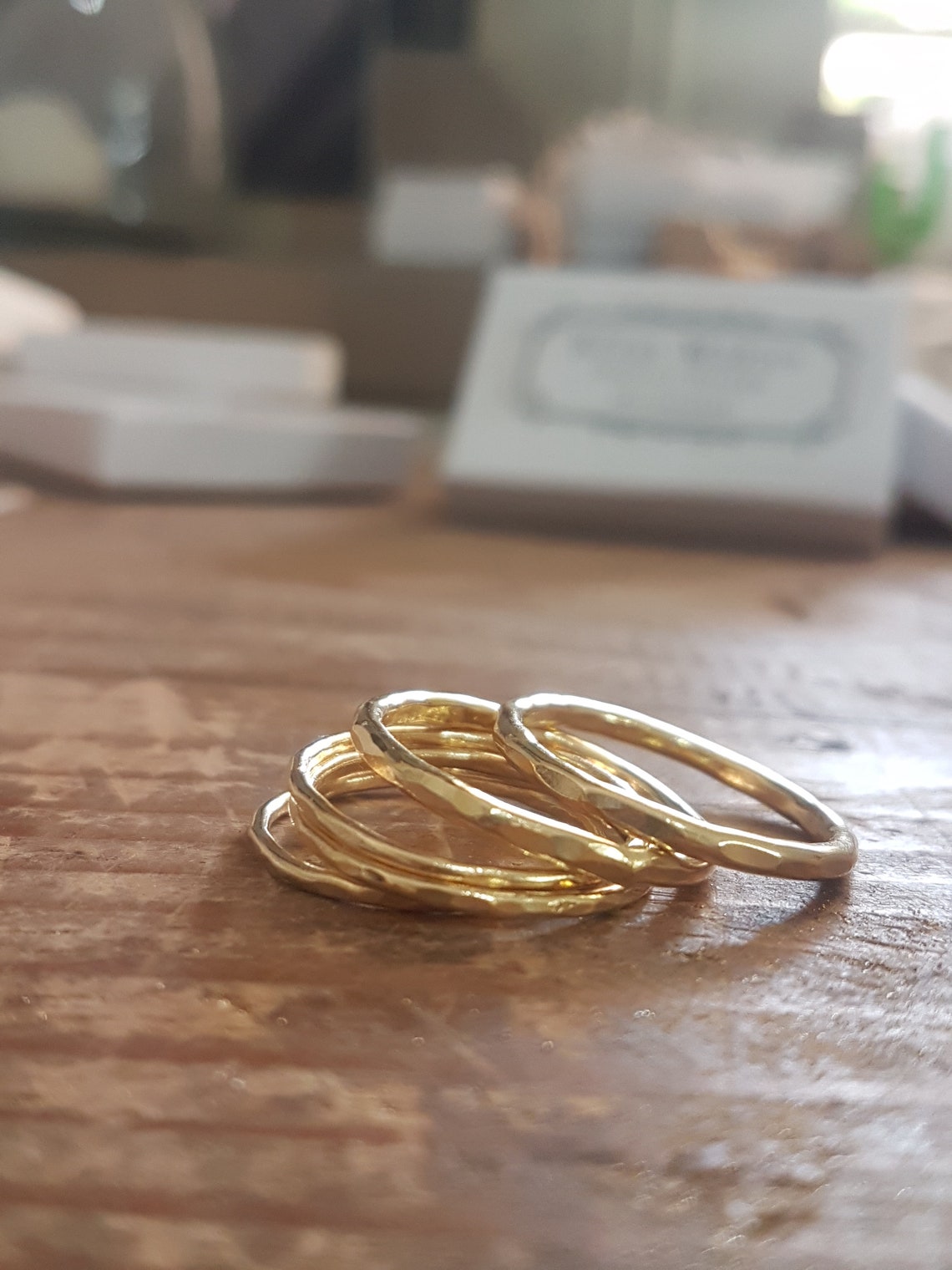 Stackable gold hammered rings stacking thin gold rings | Etsy