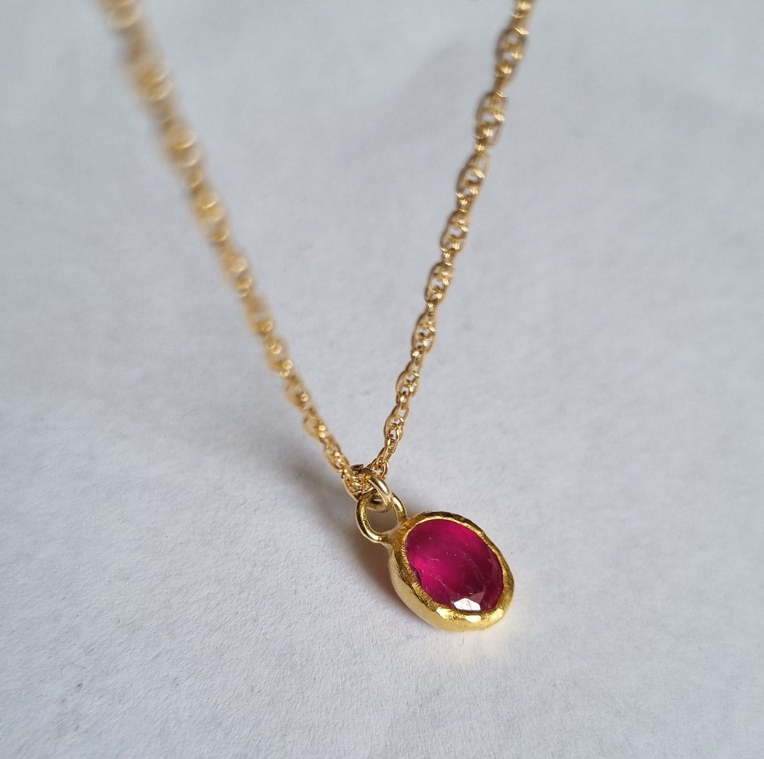 Ruby Necklace Red Ruby Glass Necklace Gold Pendant Necklace - Etsy
