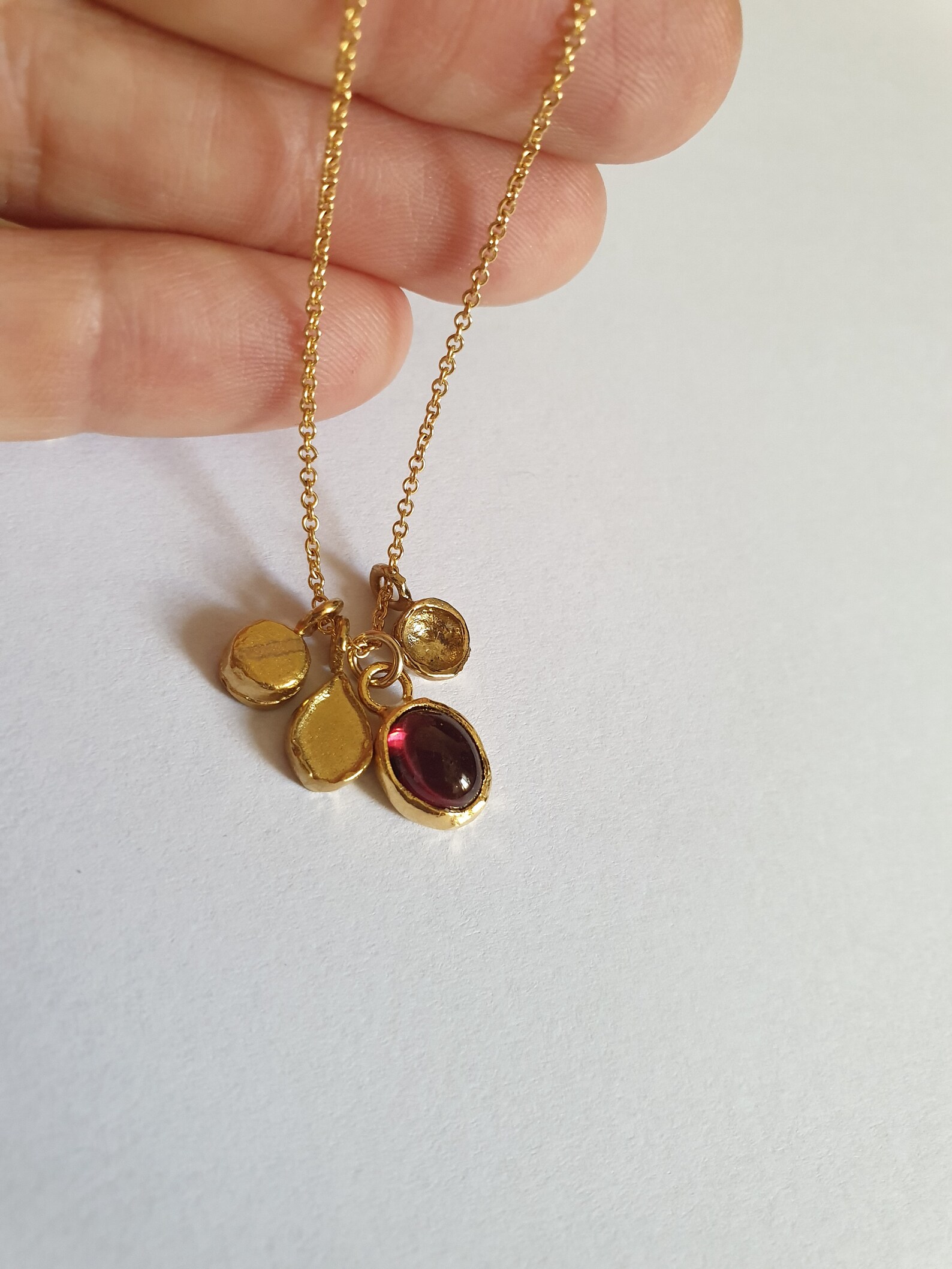 Garnet Pendant Necklace With Charms Gold Pendant Necklace - Etsy