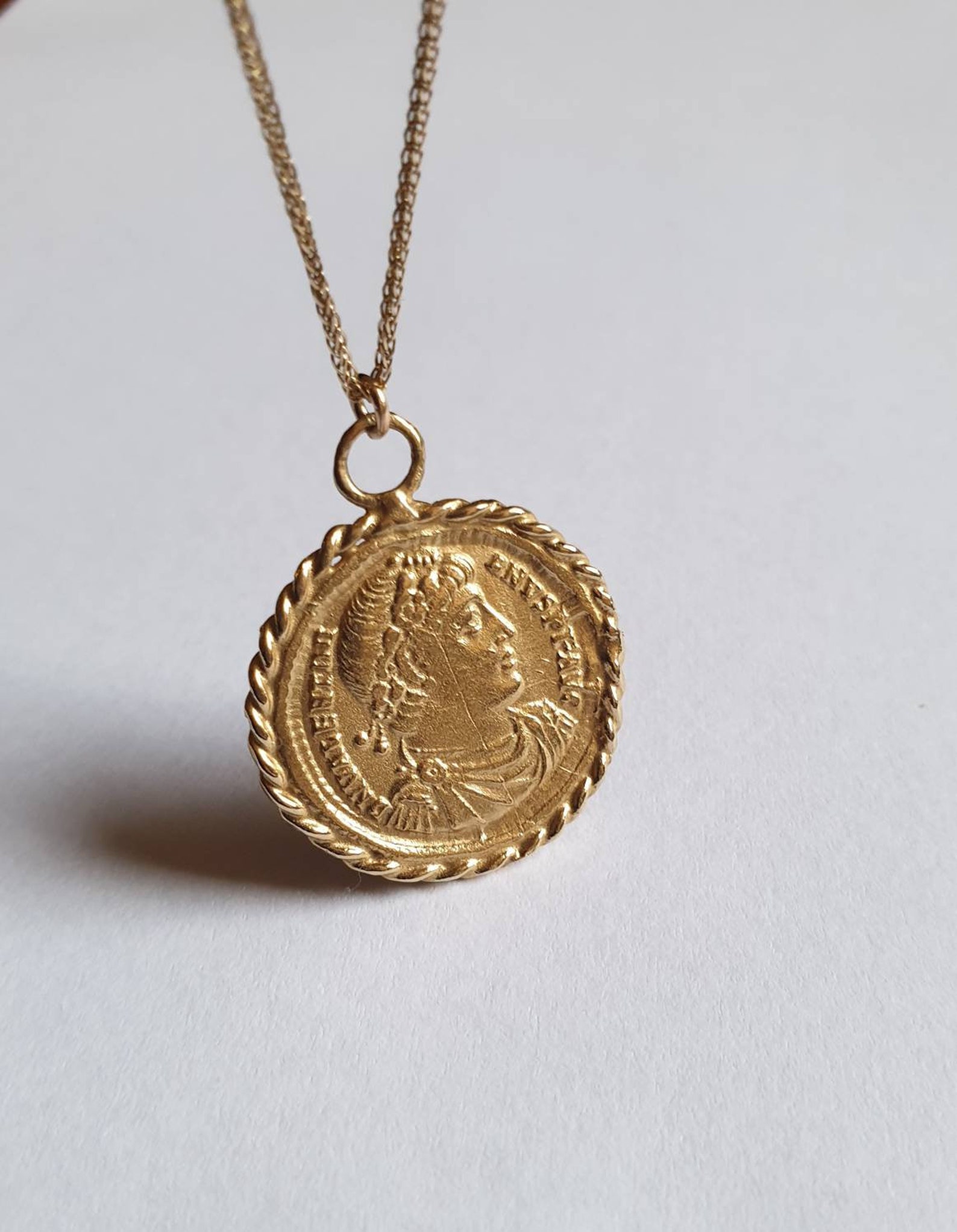 Solid Gold Coin Necklace, 14k Gold Necklace, Coin Pendant Necklace ...