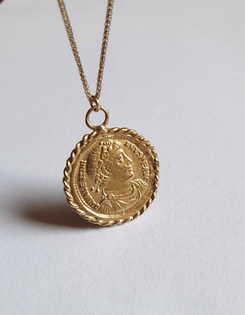 Solid Gold Coin Necklace, 14k Gold Necklace, Coin Pendant Necklace ...