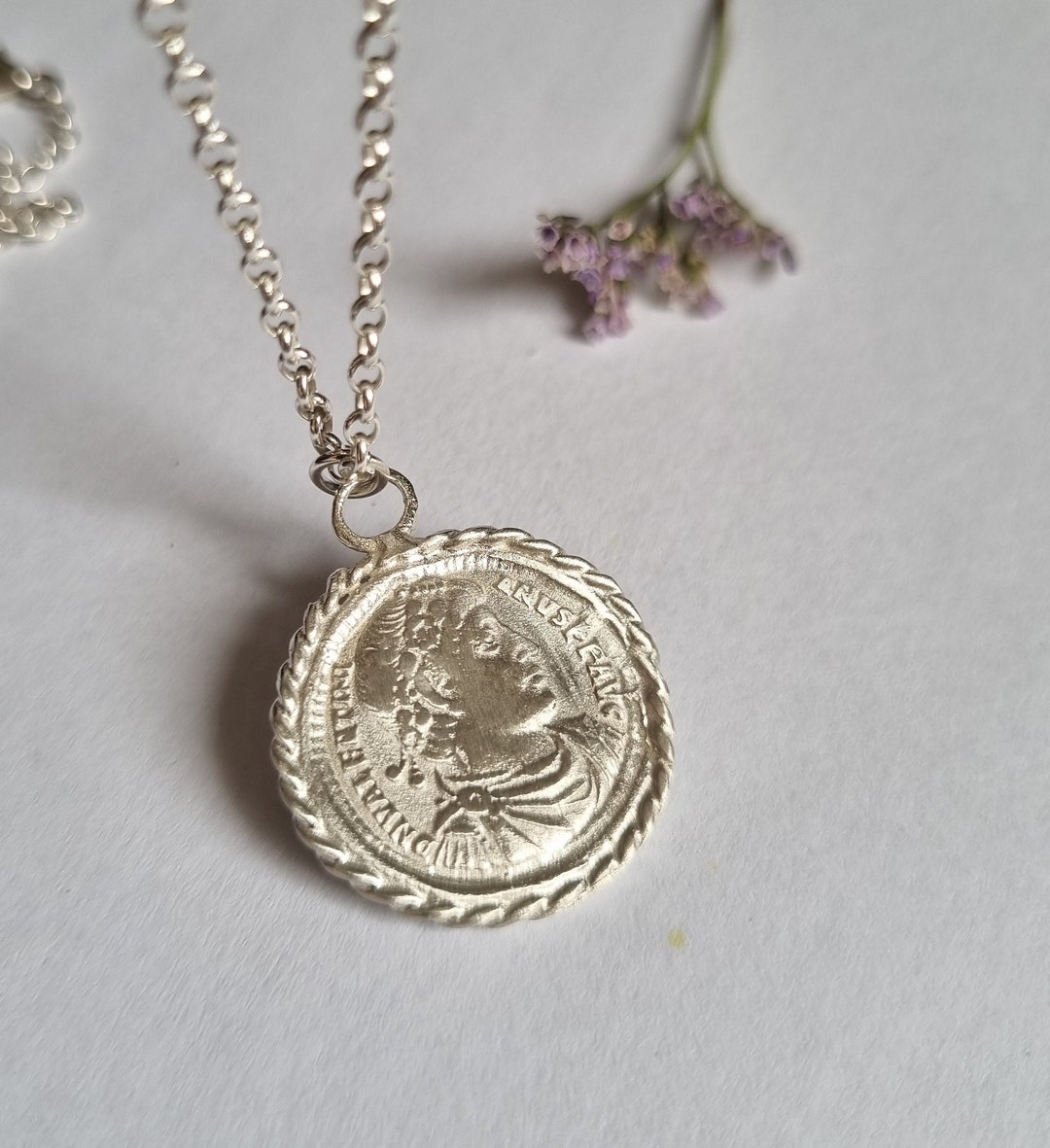 Coin Pendant Necklace, Long Coin Necklace, Silver Coin Necklace, Silver ...