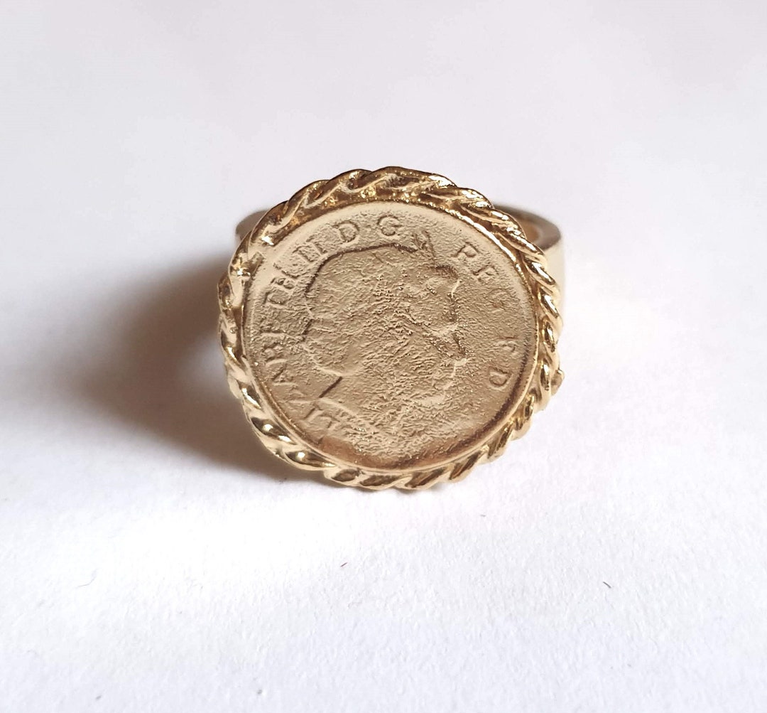 Solid Gold Coin Ring, Antique Style Ring, Romantic Jewelry for Women ...