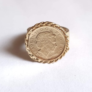 Solid Gold Coin Ring, Antique Style Ring, Romantic Jewelry for Women ...