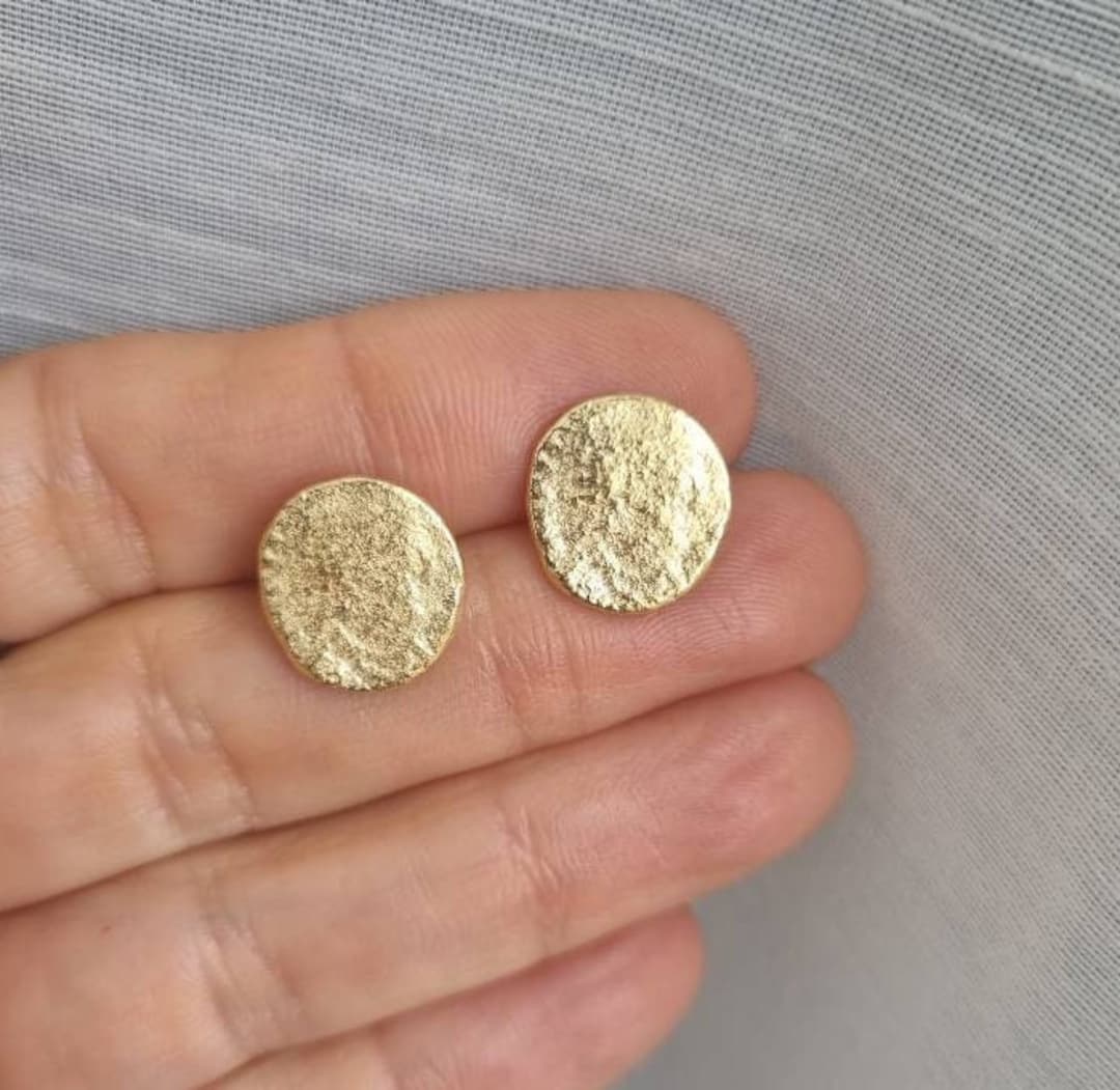 Coin Stud Earrings, Tiny Gold Stud Earrings, Gold Coin Earrings, Simple ...