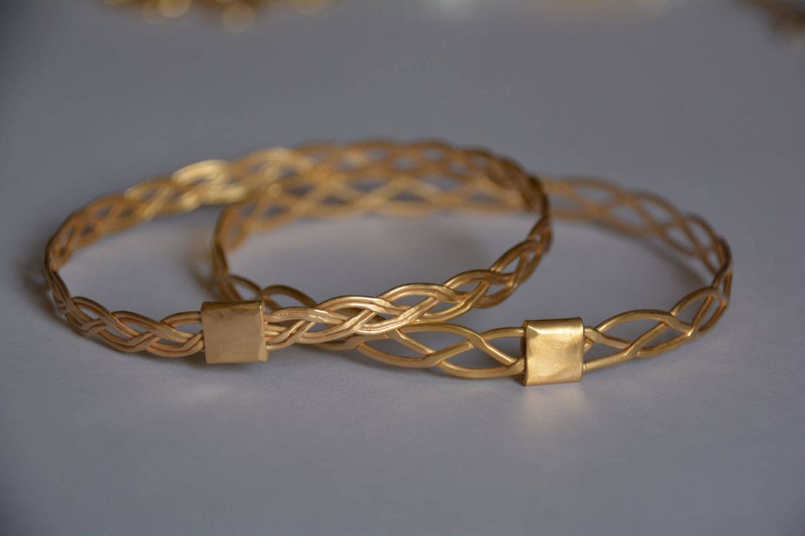 Gold bangle bracelet gold braid bracelet braided bangle | Etsy
