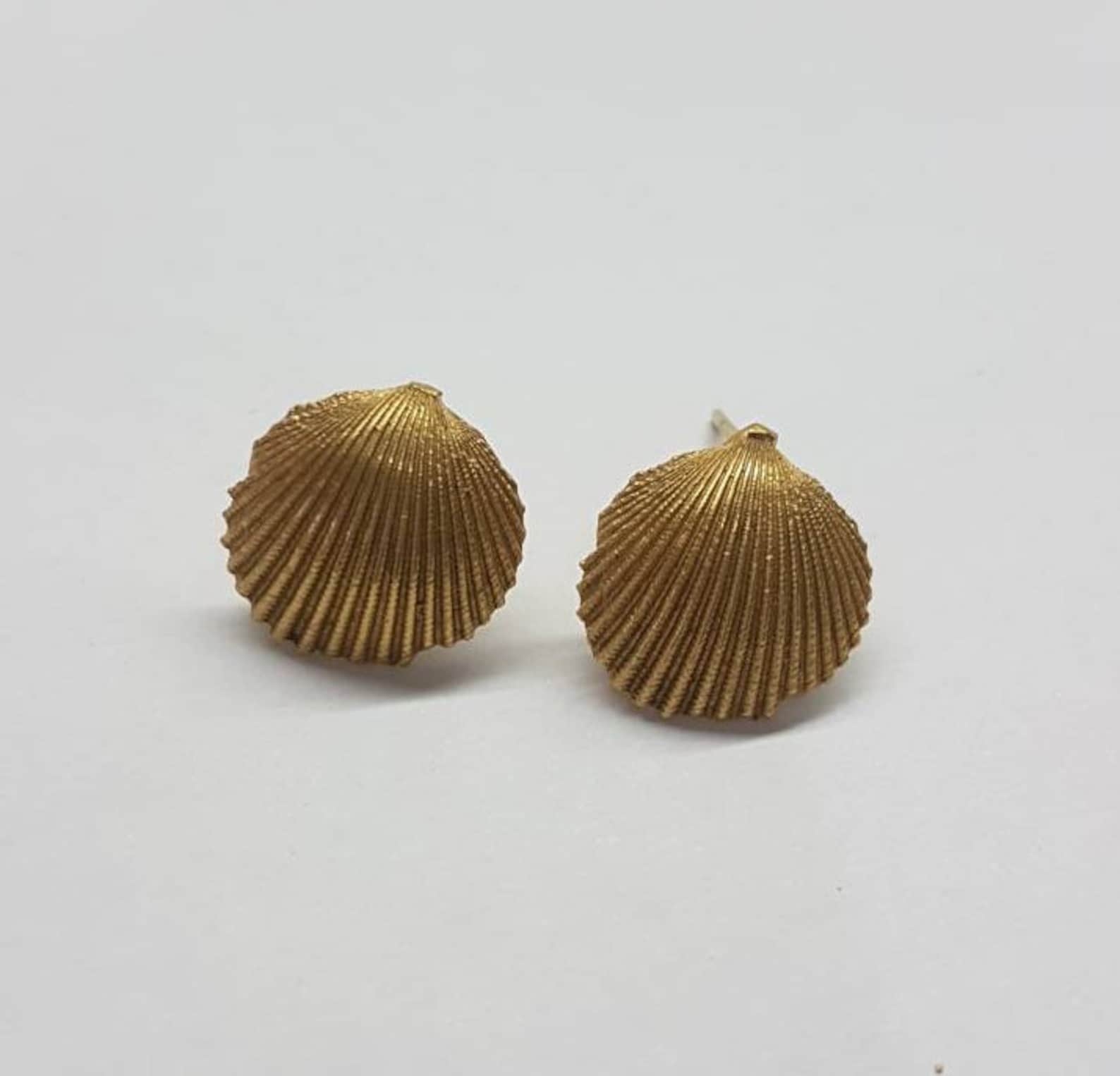 Gold Seashell Earrings Studs Sea Shell Stud Earrings Nature - Etsy