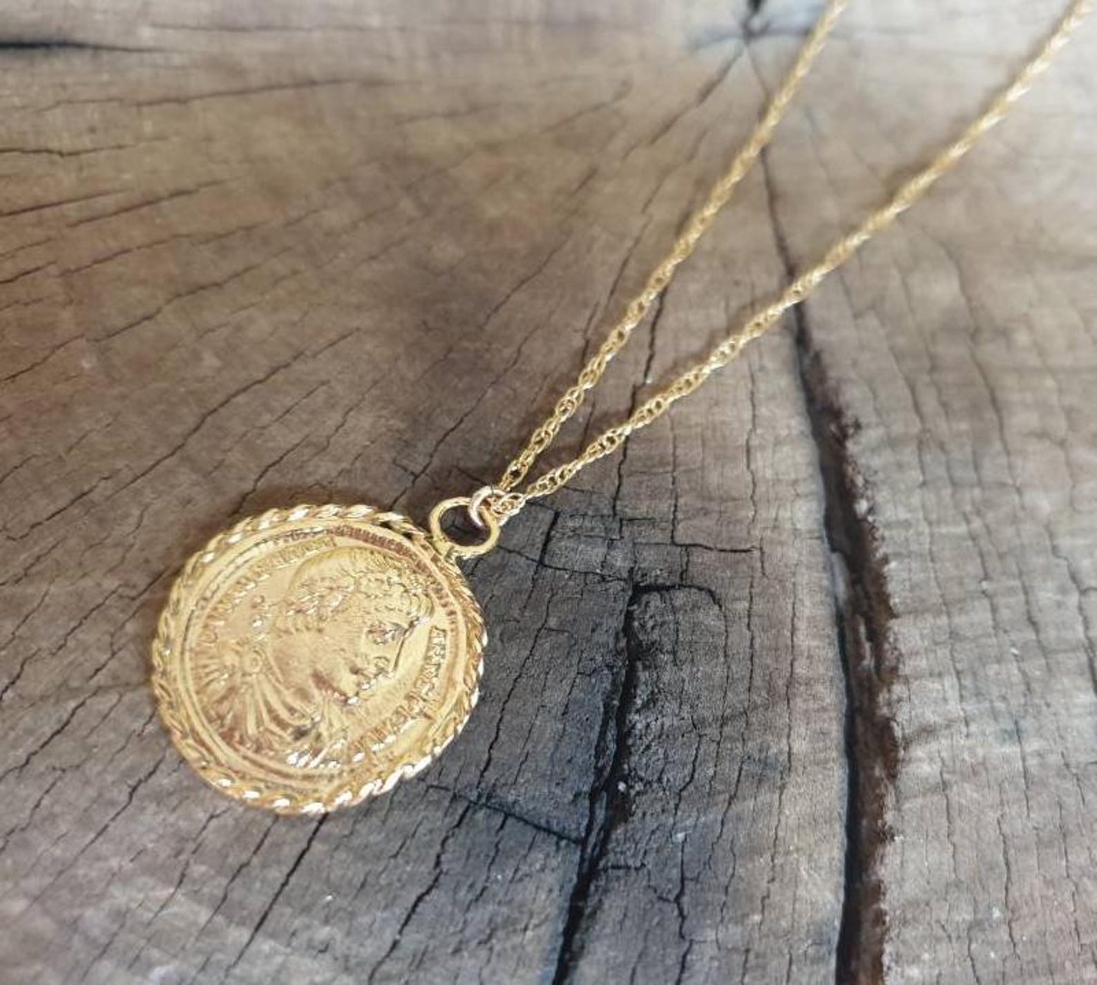 Long Coin Necklace, 14k Gold Necklace, Gold Coin Necklace, Coin Pendant ...