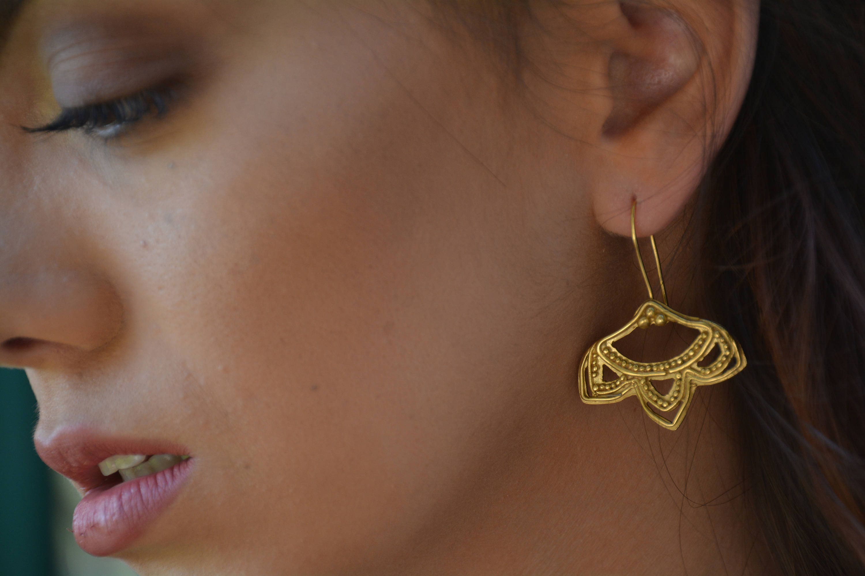 Gold Flower Earrings Statement Earrings Gold Drop Earrings | Etsy