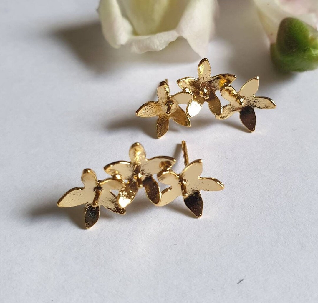 Ear Climbers, Ear Crawlers, Flower Stud Earrings, Flower Climbers, Gold ...