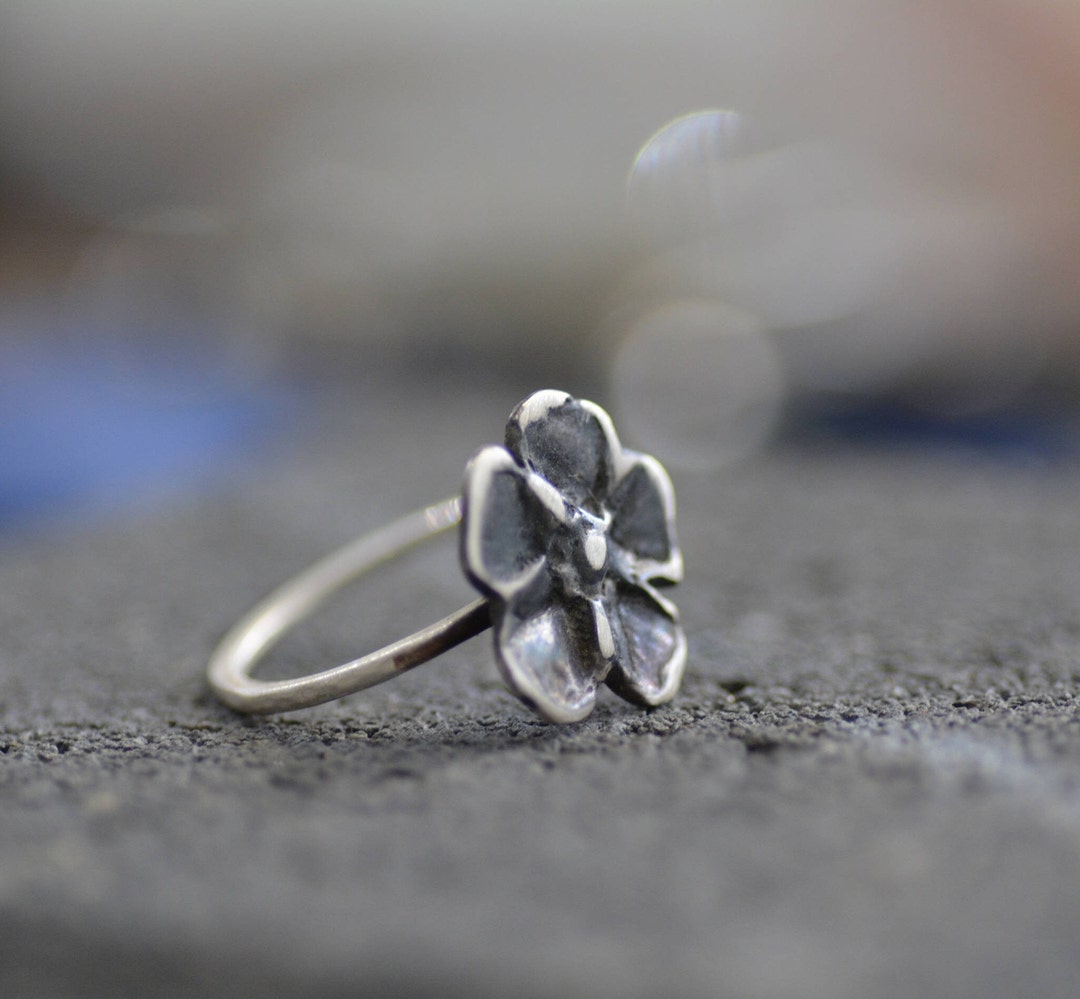 Silver Flower Ring, Stacking Rings, Flower Rings, Oxidized Silver Ring ...