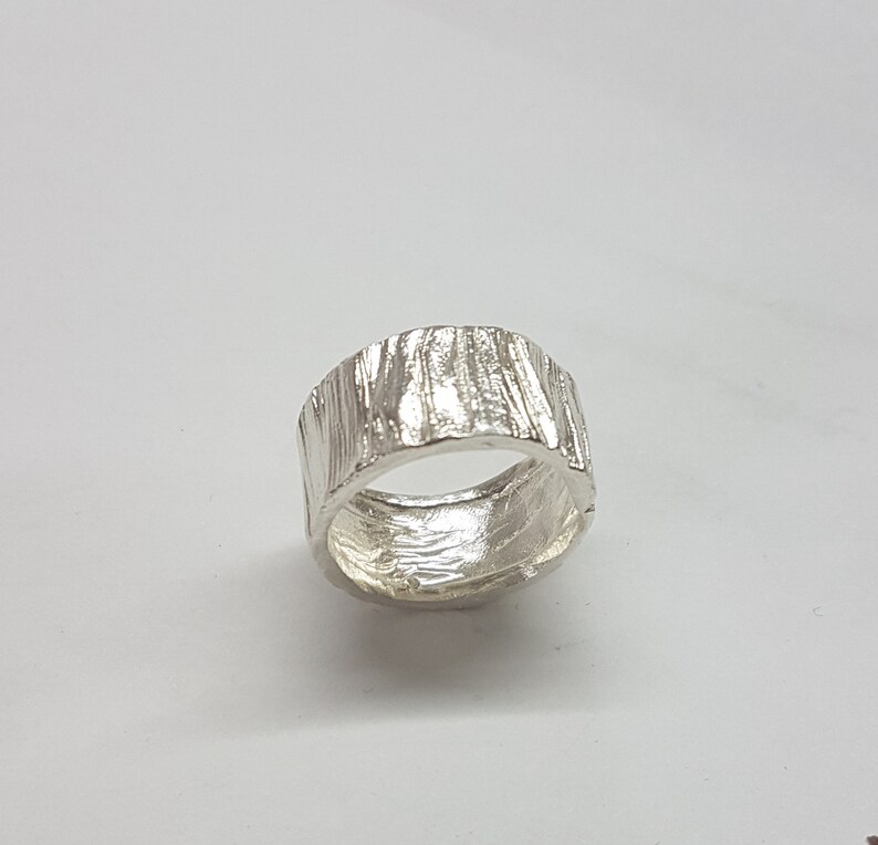 Wedding band women silver band ring tree bark ring silver | Etsy