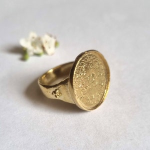 Solid Gold Coin Ring, Gold Signet Ring, Antique Style Ring, Romantic ...