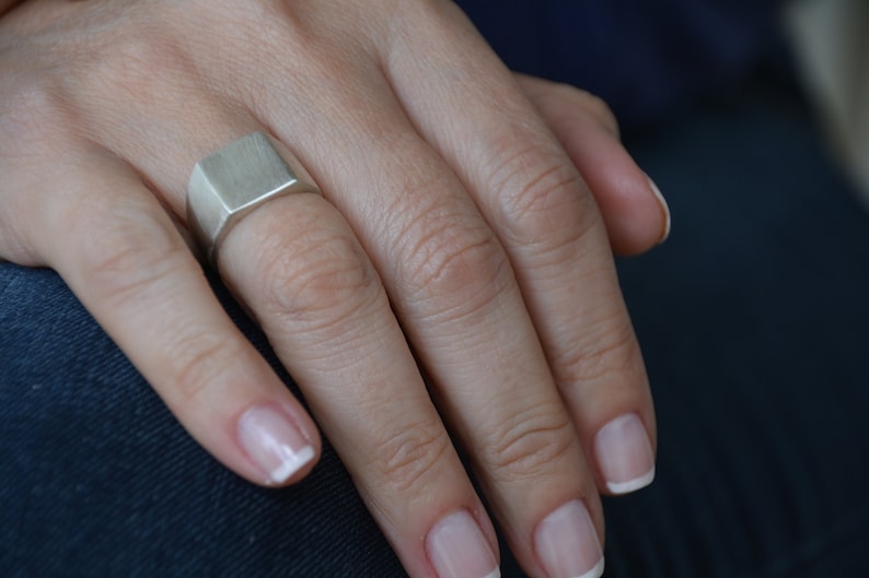 Signet Ring Women Silver Signet Rings Modern Ring Square | Etsy